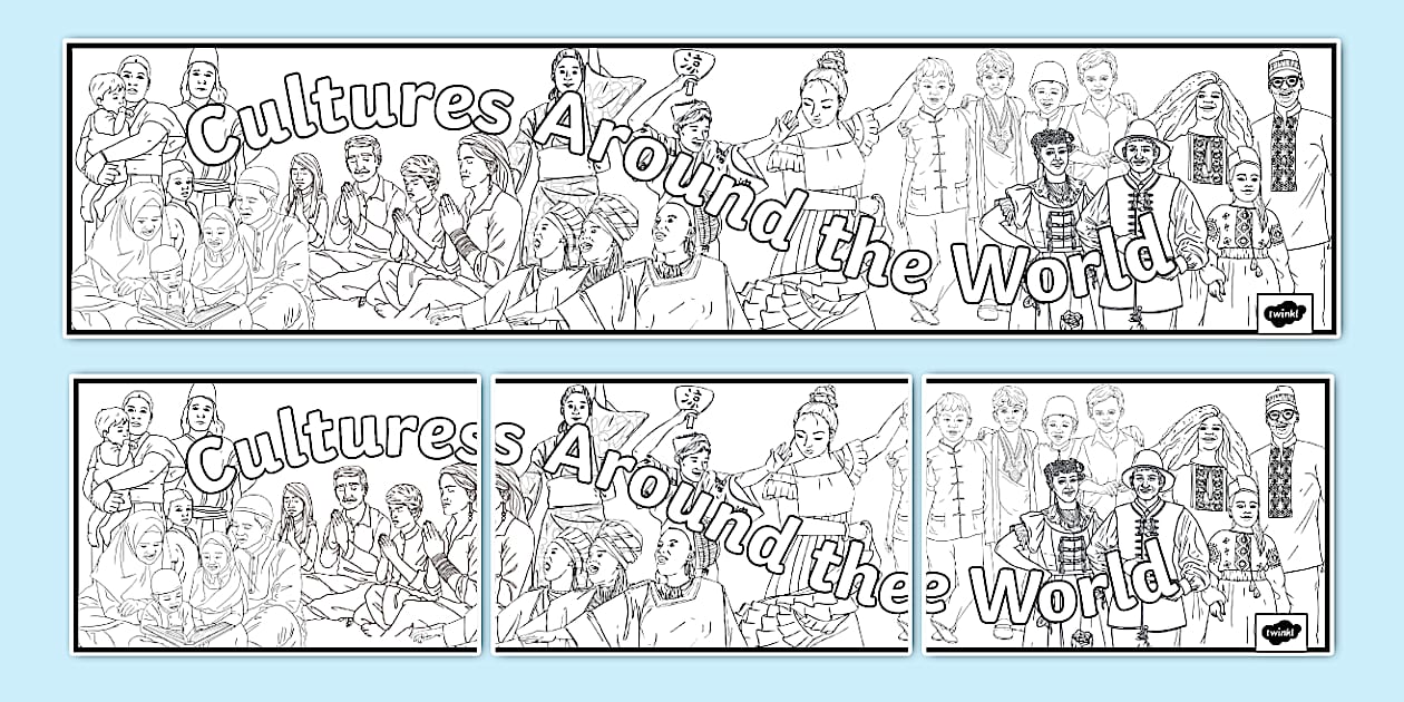 Cultures Around the World Colouring Display Banner - Twinkl