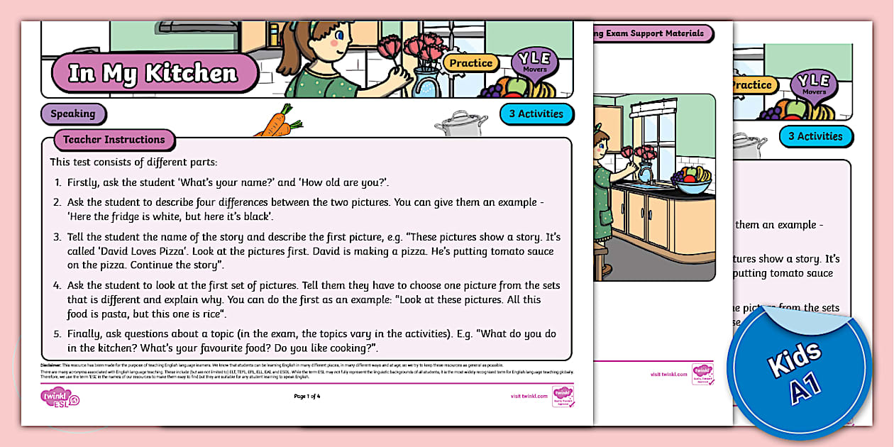 YLE Movers - Speaking - Practice Sheet (In My Kitchen) [A1]