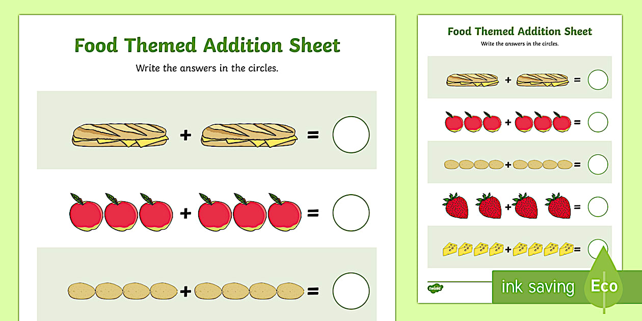 Food Themed Addition Sheet - Twinkl
