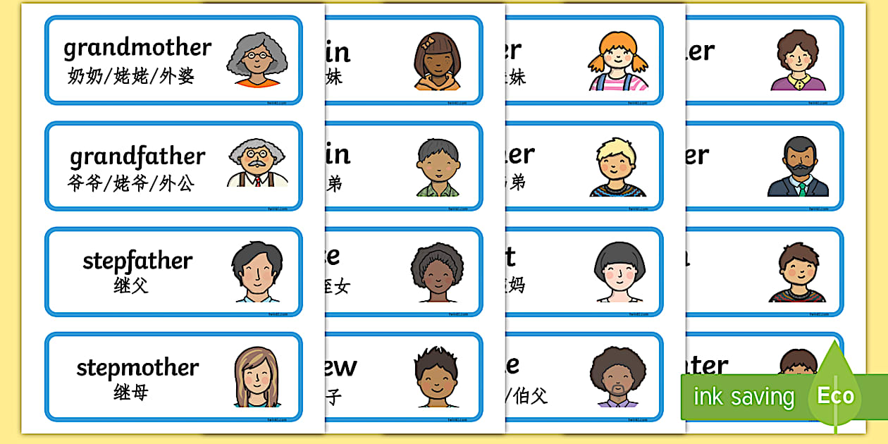 My Family Word Cards - English/Mandarin Chinese - My Family Word Cards