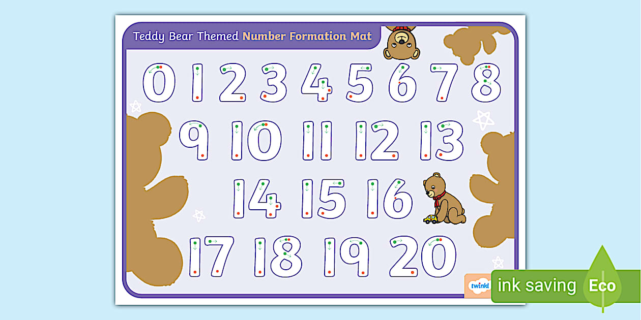 👉 Teddy Bear Themed Number Formation Mat - EYFS/KS1 - Twinkl