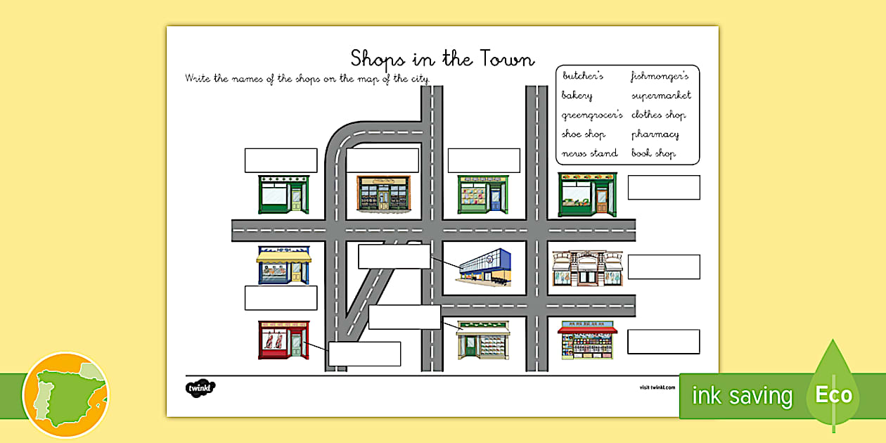 A1 Ficha de actividad: Las tiendas de la ciudad en inglés
