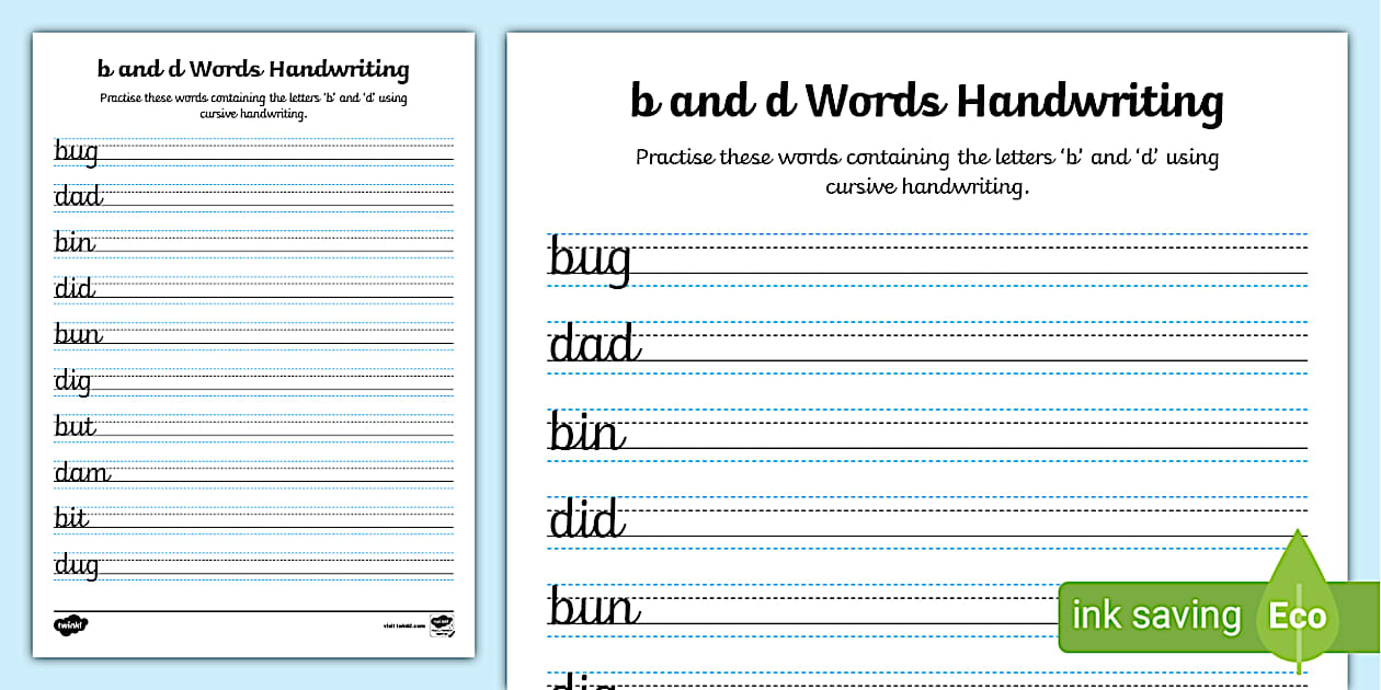 b and d Words Handwriting Sheet - Twinkl