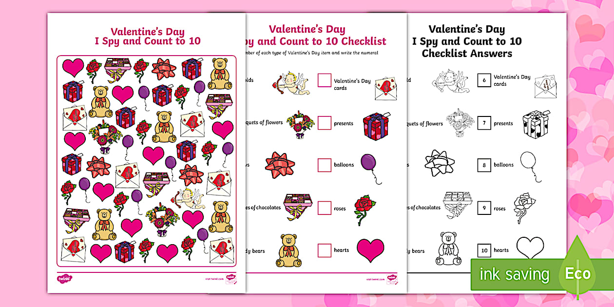 Valentine's Day I Spy and Count Activity to 10 - Twinkl