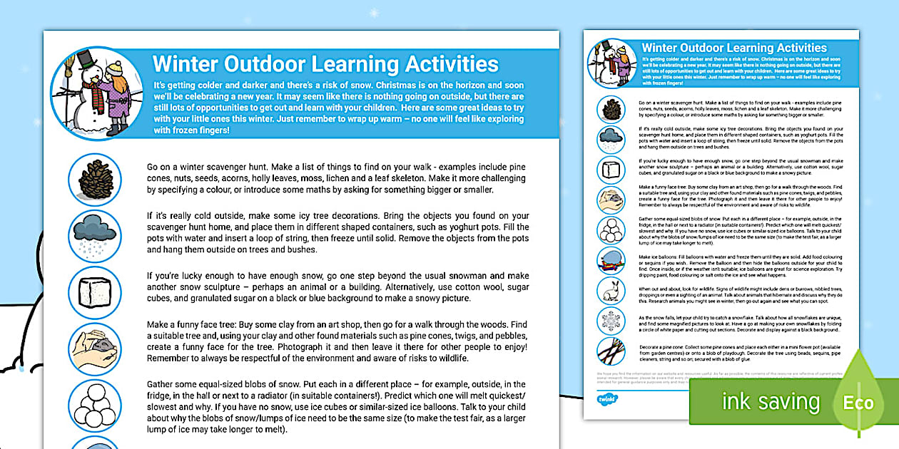 Winter Outdoor Learning Activities Parent and Carer Information Sheet