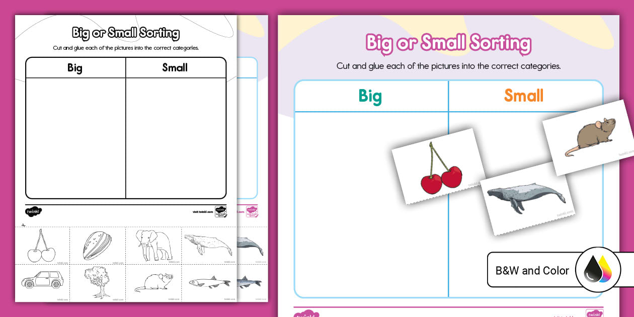 Big or Small Sorting Worksheet (creat de profesori) - Twinkl