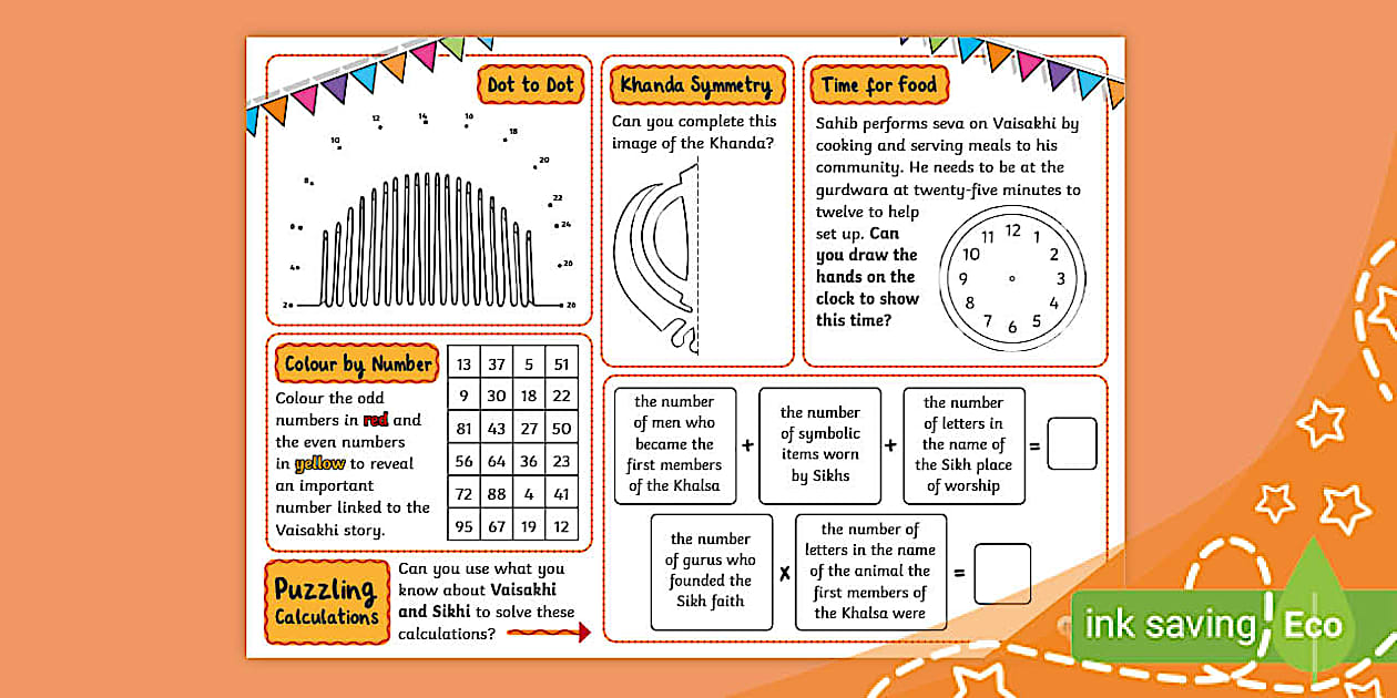 Vaisakhi Maths Activity Mat (Ages 5 - 7) (Teacher-Made)