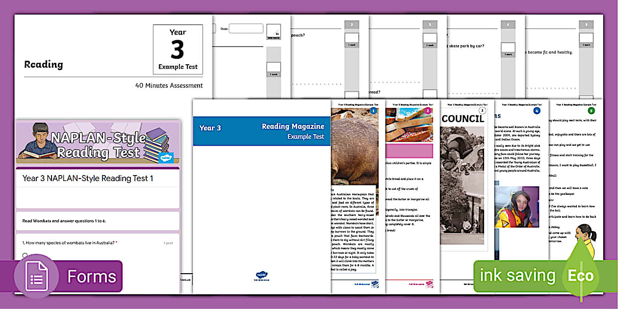 NAPLAN Style English Comprehension Test Papers - Year 3