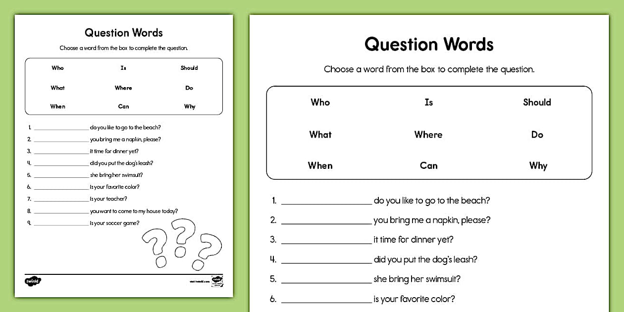 Question Words Exercise | Question Words Worksheet | Twinkl