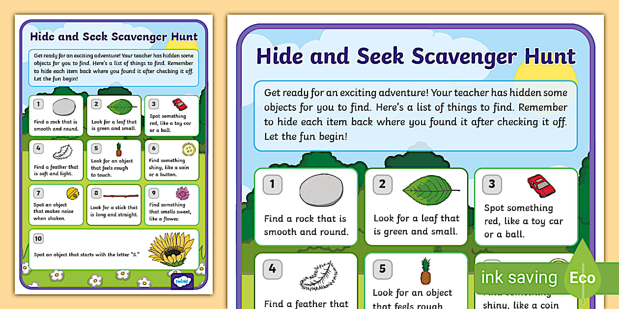 Hide and Seek Scavenger Hunt Display Poster (teacher made)