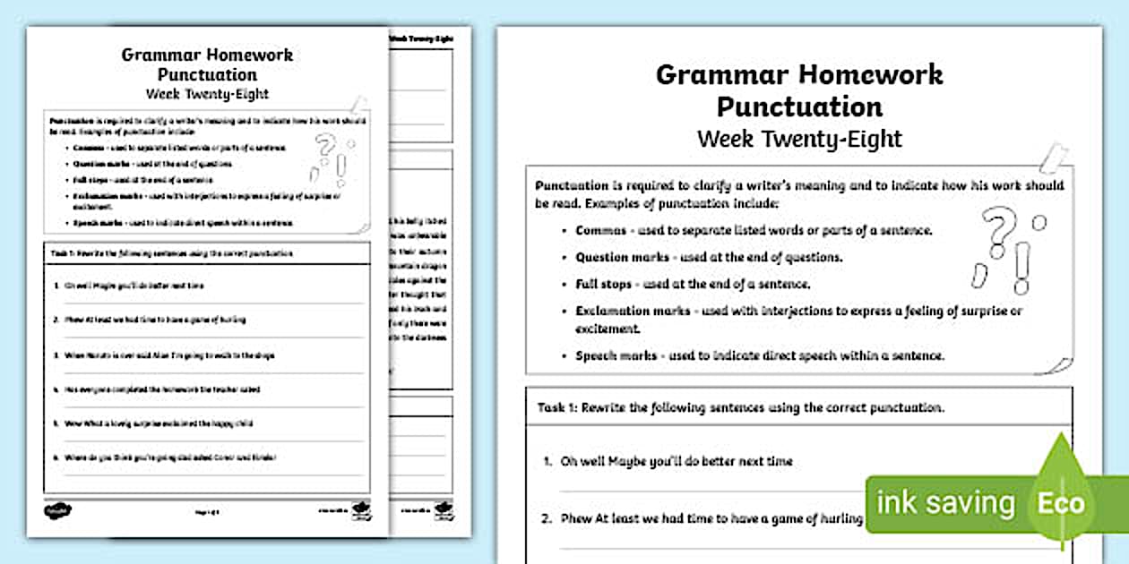 Grammar Homework Week Twenty-Eight (teacher made) - Twinkl