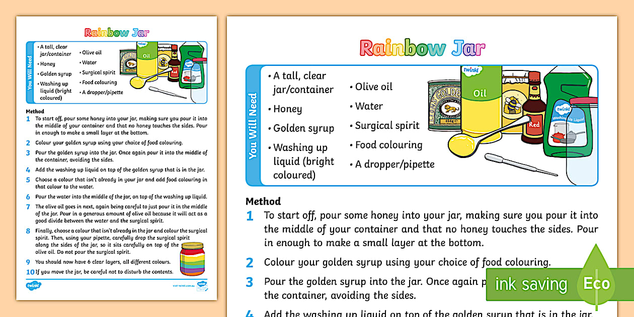 Rainbow Jar Science Experiment - Age 5-12 - Parents - Twinkl