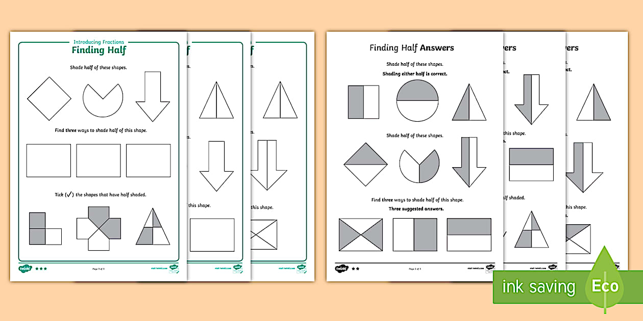 Black and White Introducing Fractions - Finding Half of a Shape