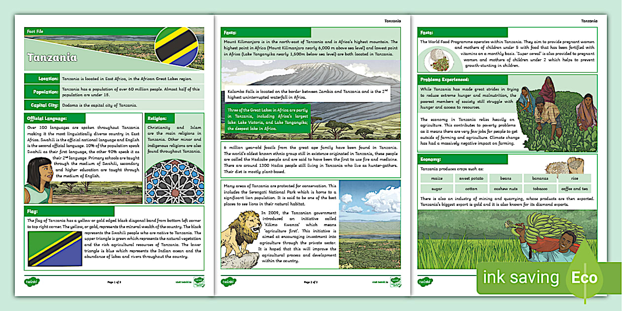 Tanzania Fact Sheet (teacher made) - Twinkl