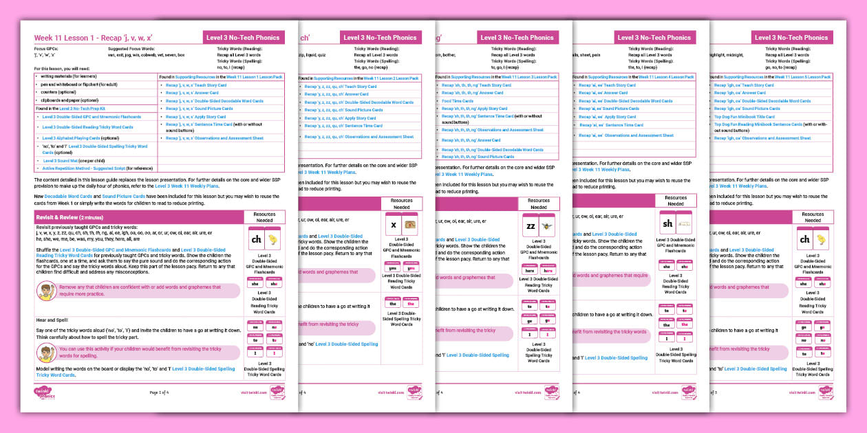 Level 3 No-Tech Phonics Week 11 Lesson Guide Pack