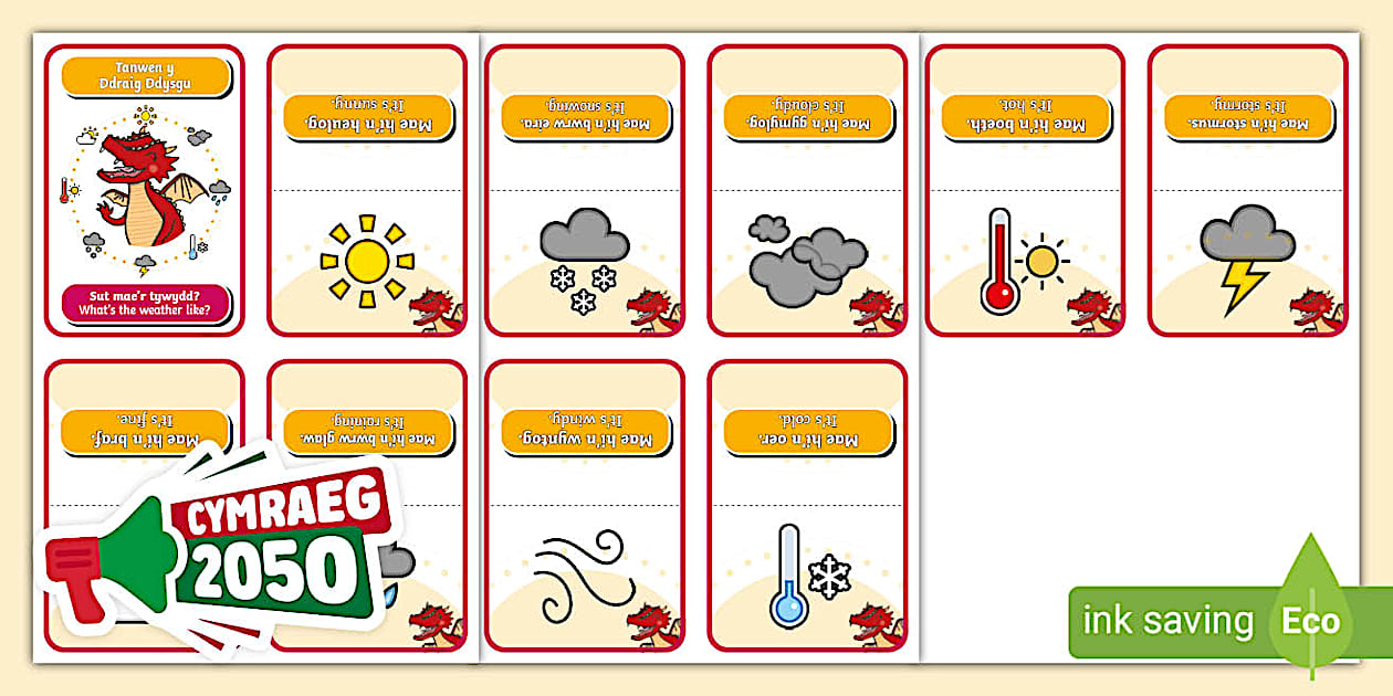 Learn Welsh: Cardiau Fflach y Tywydd / The Weather Flashcards