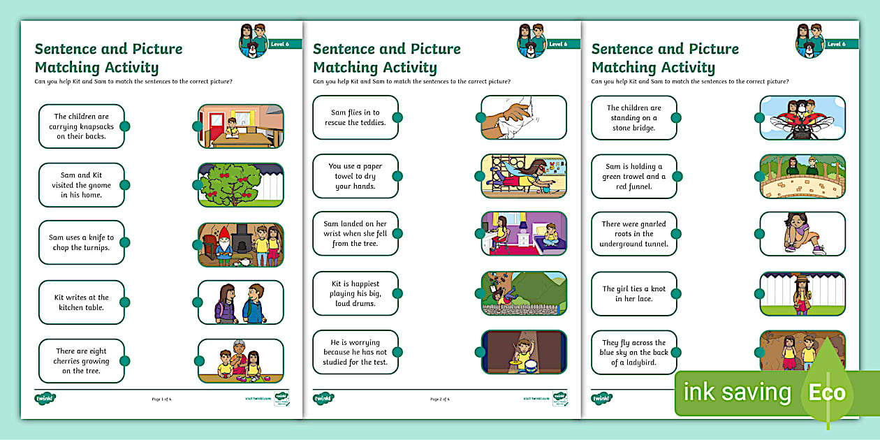 Level 6 Weeks 1-10 Sentence and Picture Matching - Twinkl