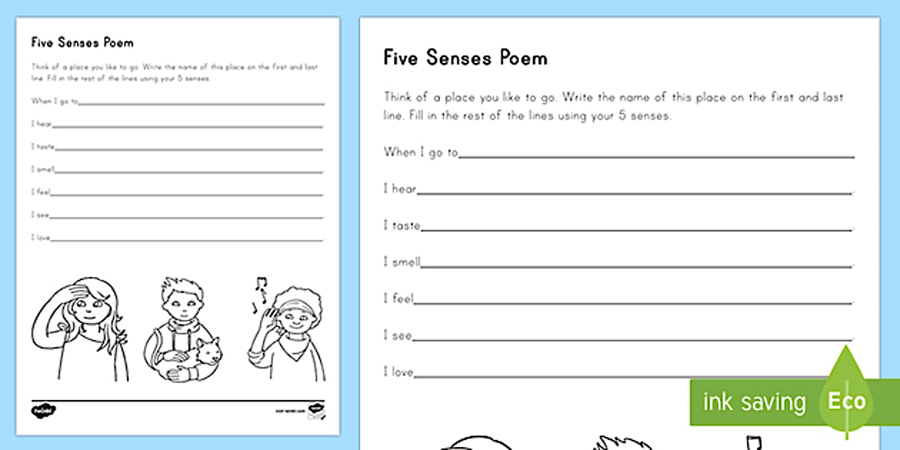 Five Senses Poem Worksheet (teacher made) - Twinkl