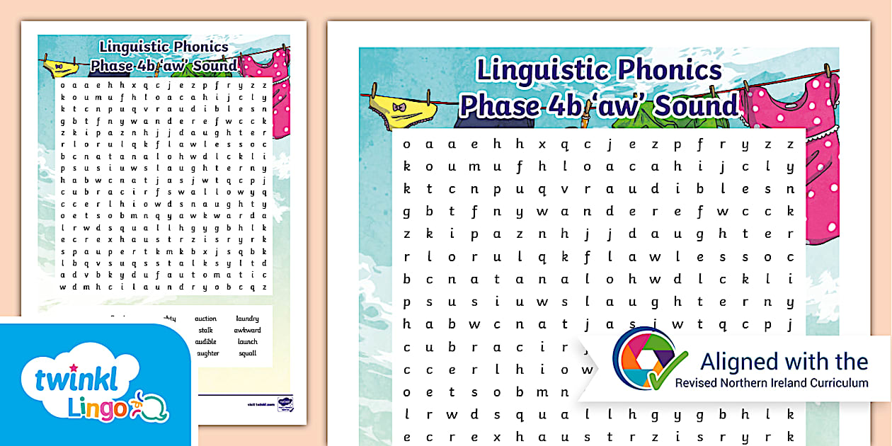 Linguistic Phonics Phase 4b 'aw' Sound Word Search