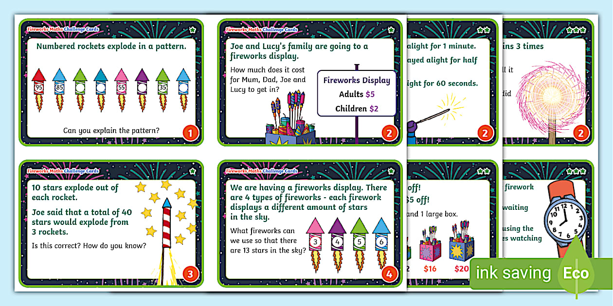Fireworks Differentiated Maths Challenge Cards (Set B)