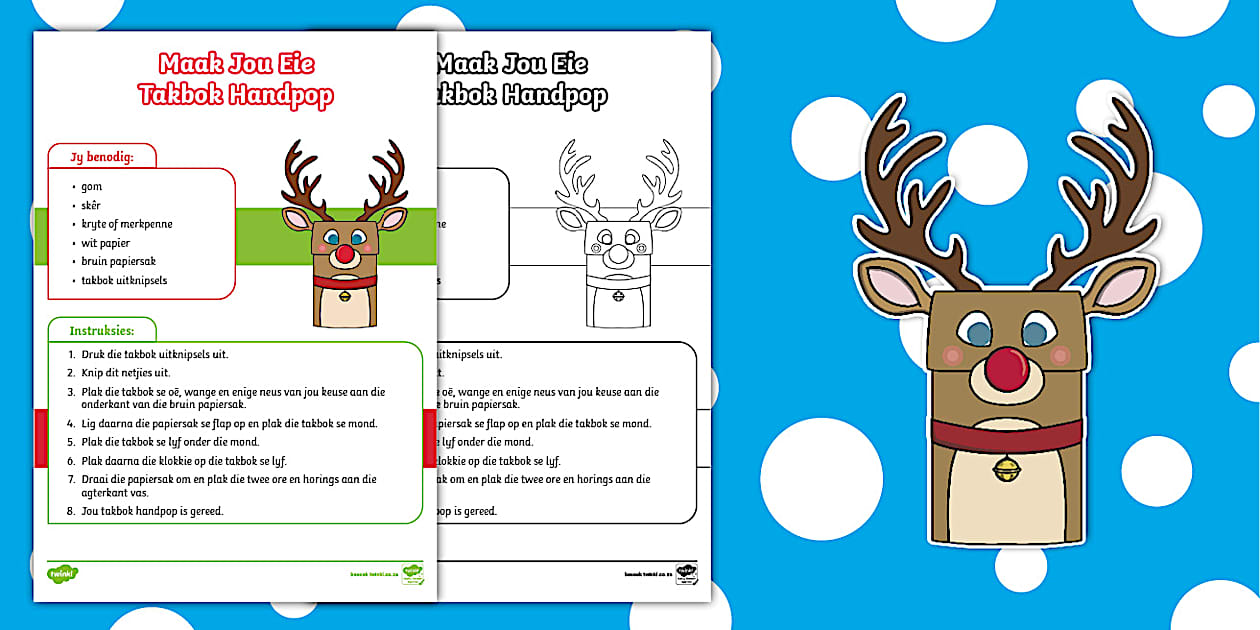 Maak jou eie takbok handpop (teacher made) - Twinkl