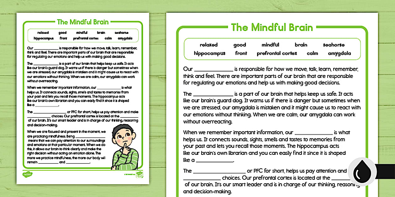 The Mindful Brain Cloze Activity (teacher made) - Twinkl