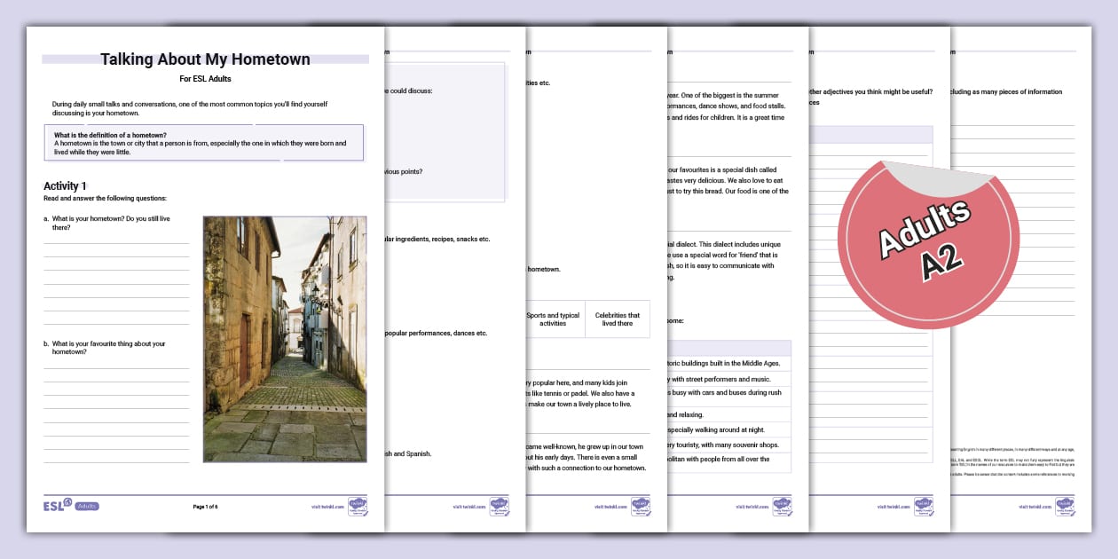 ESL Talking About My Hometown Worksheet [Adults, A2]