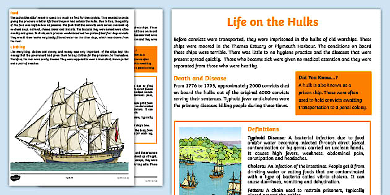 Black and White The First Fleet Life on the Hulks Information Sheet