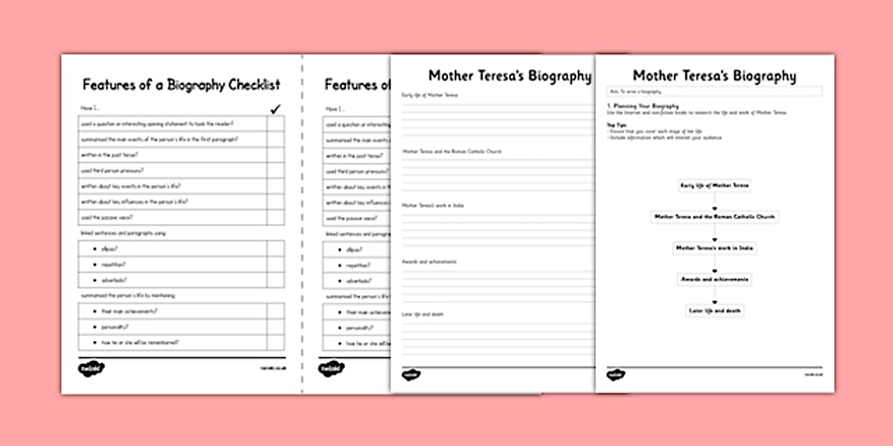Mother Teresa Biography Writing Task