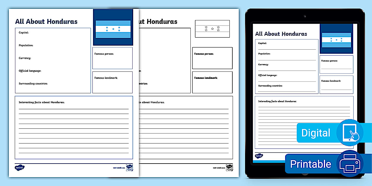 All About Honduras Research Worksheet for 3rd-5th Grade