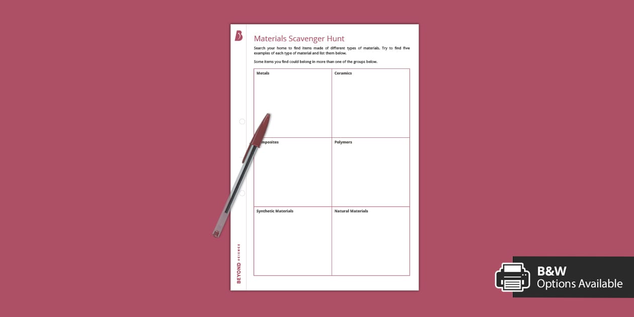 Materials Scavenger Hunt Worksheet | Science | Beyond