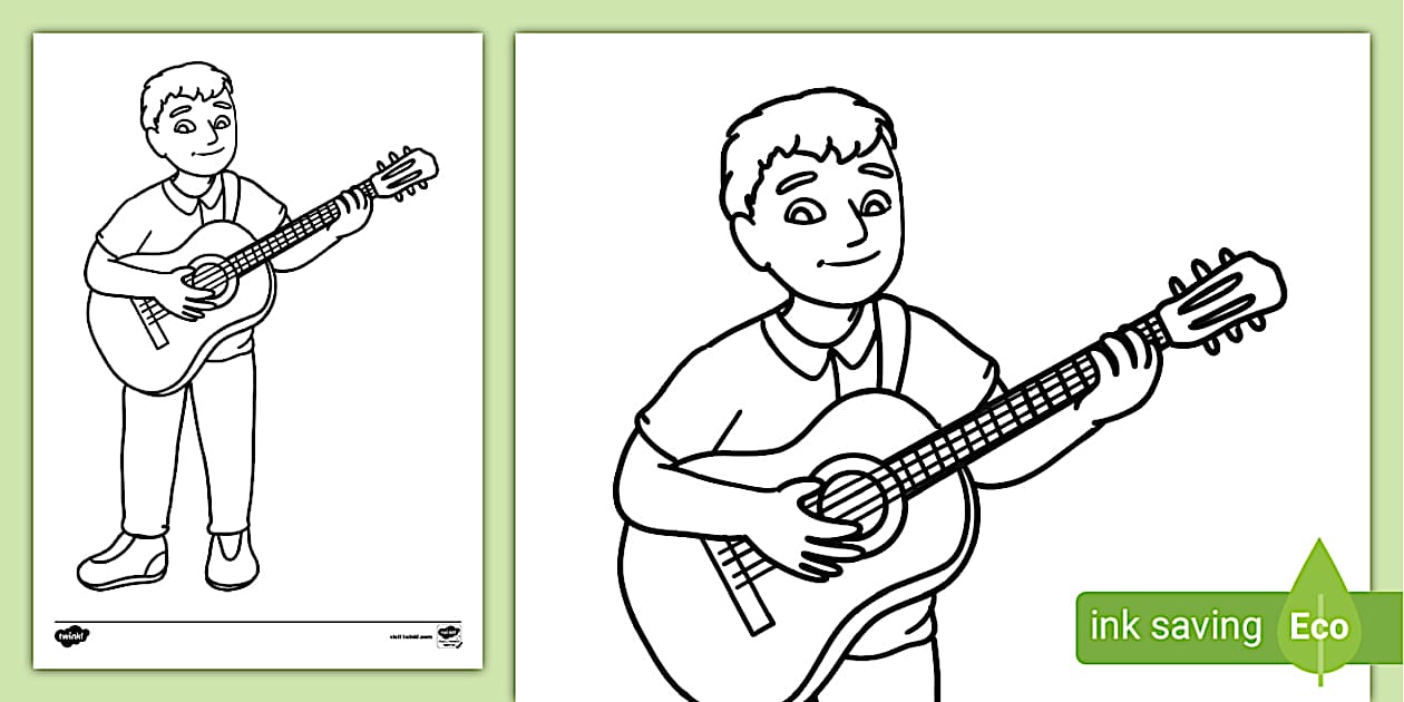 Man Playing Guitar Colouring Sheet - Colouring | Twinkl