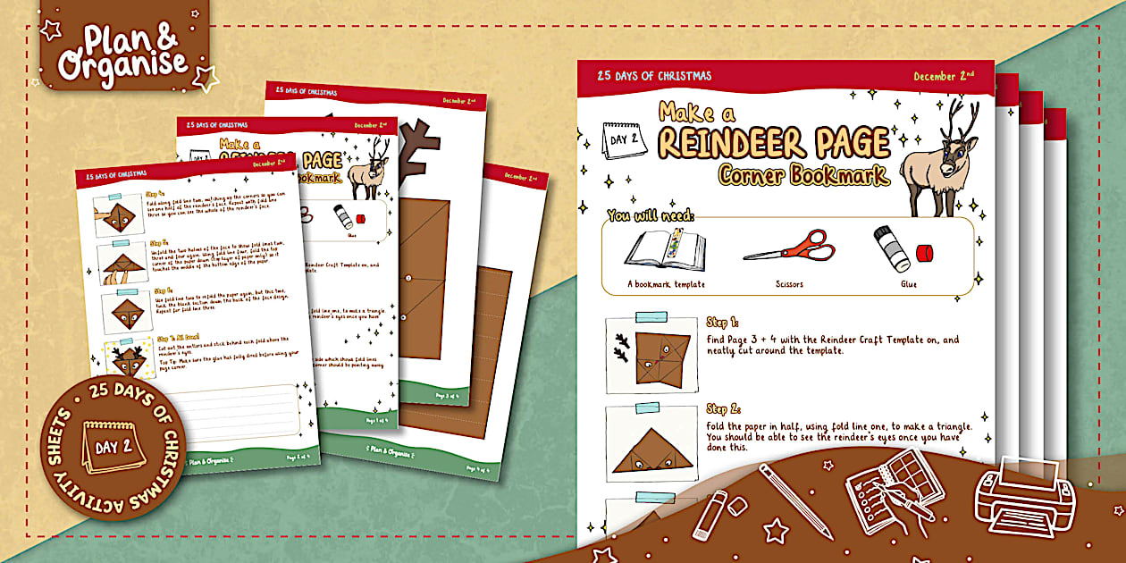 December 2nd: Reindeer Corner Bookmark Craft | 25 Days of Christmas ...
