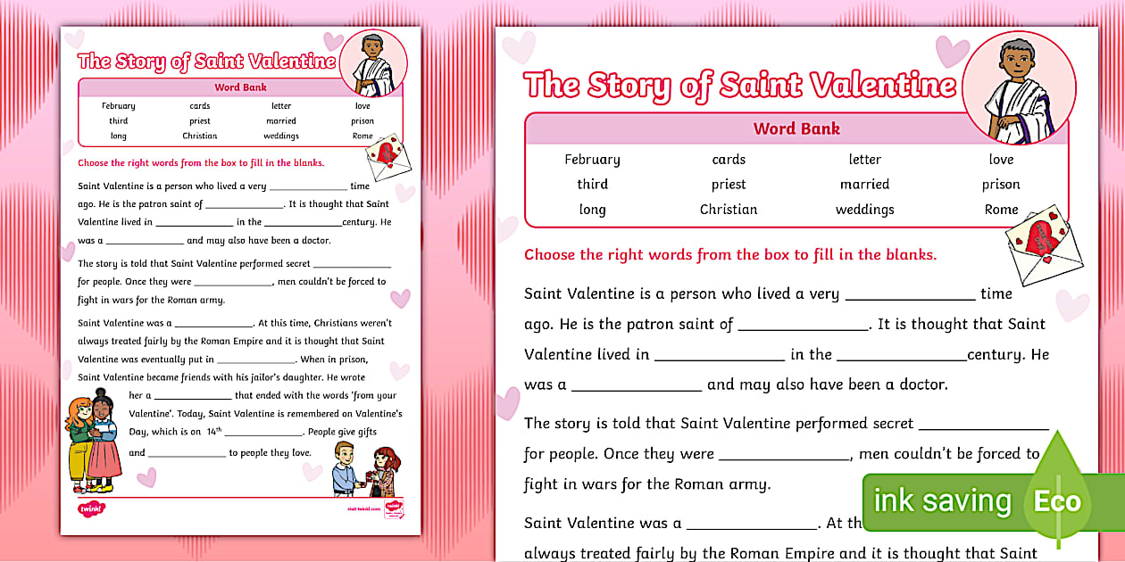 Story of Saint Valentine cloze activity (teacher made)