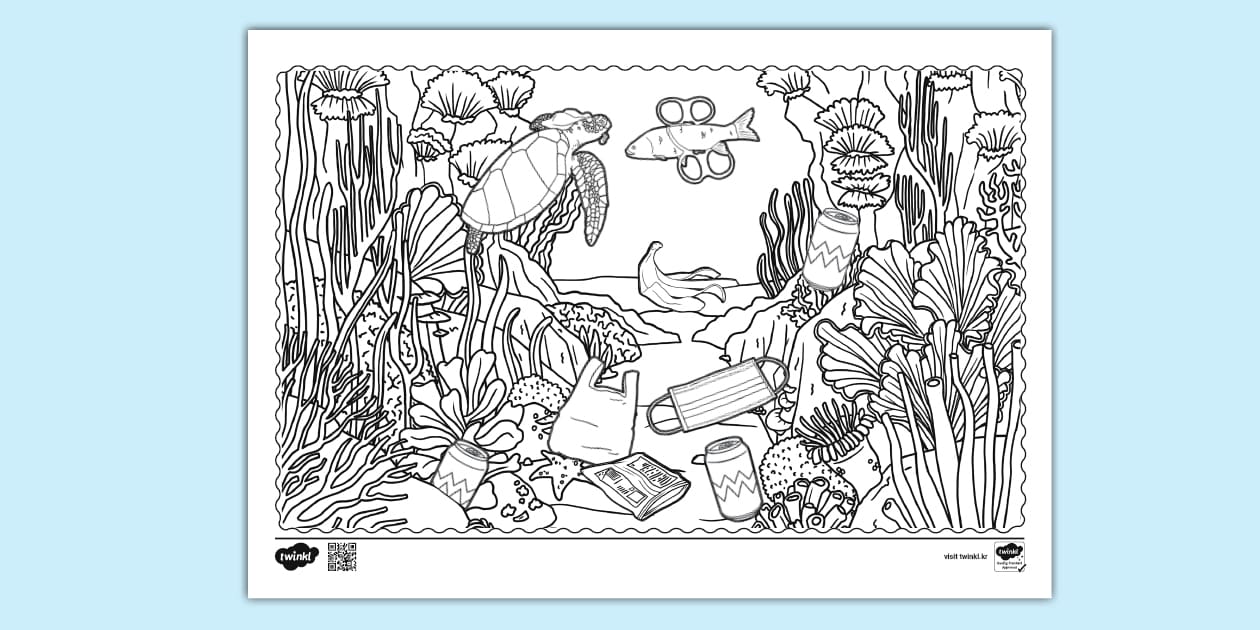 해양 오염 색칠놀이 | Ocean Pollution Coloring Sheet