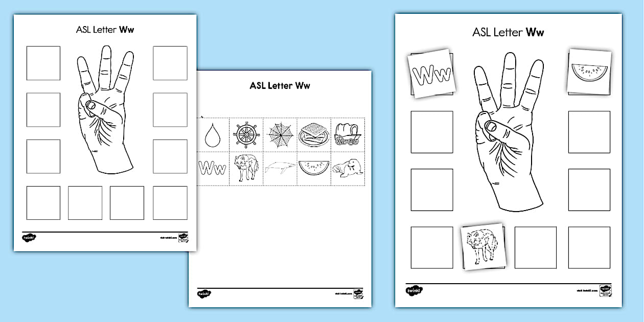 ASL Letter Ww Cut and Paste Activity Worksheet - Twinkl