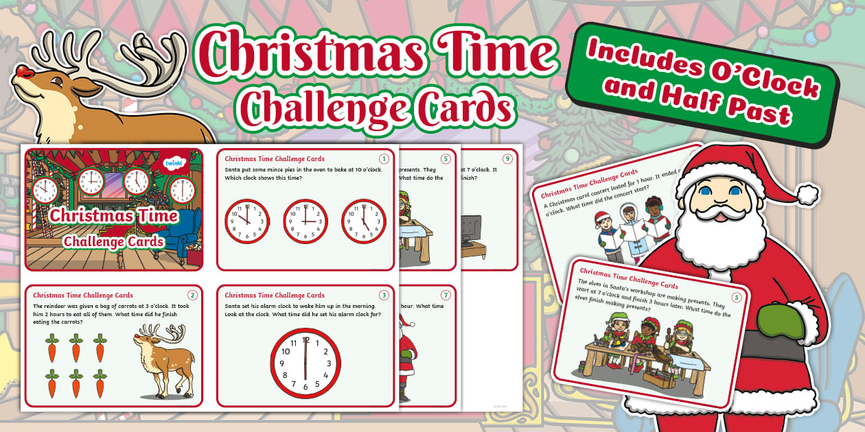Year 1 Christmas Maths Time Challenge Cards - Twinkl - KS1