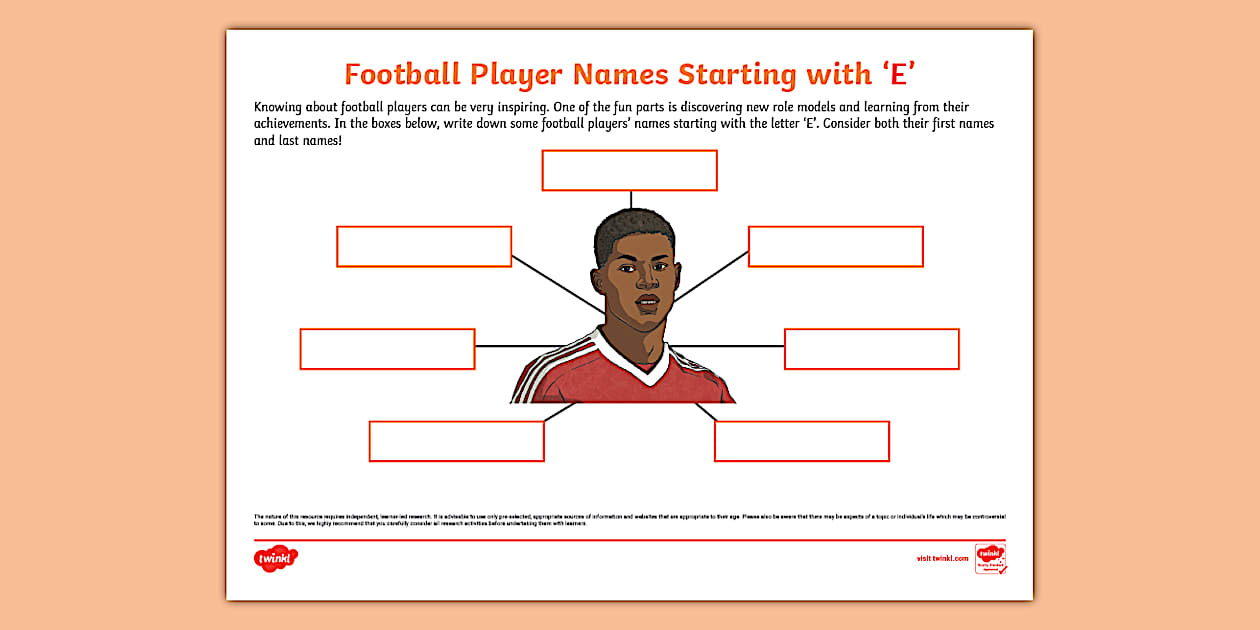 Football Player Names Starting with 'E' Activity - Twinkl