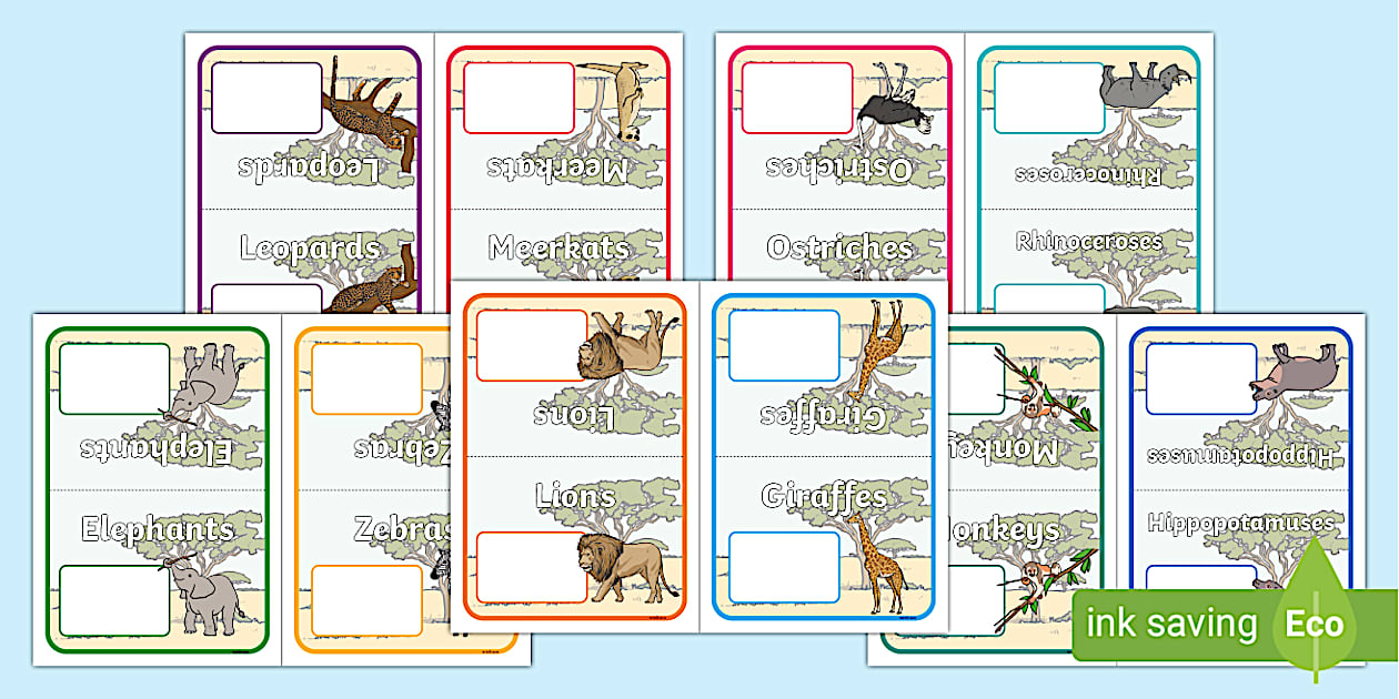 Group Names Foldable Table Signs (Safari Animals) - Twinkl