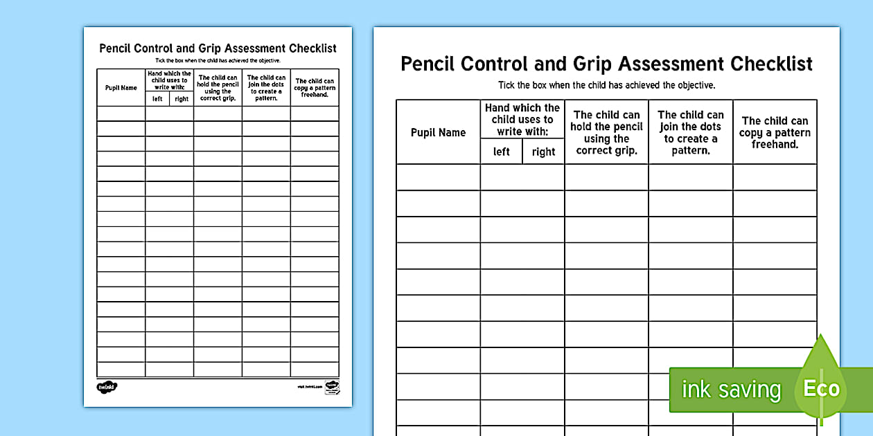 Pencil Control and Grip Assessment Checklist (teacher made)