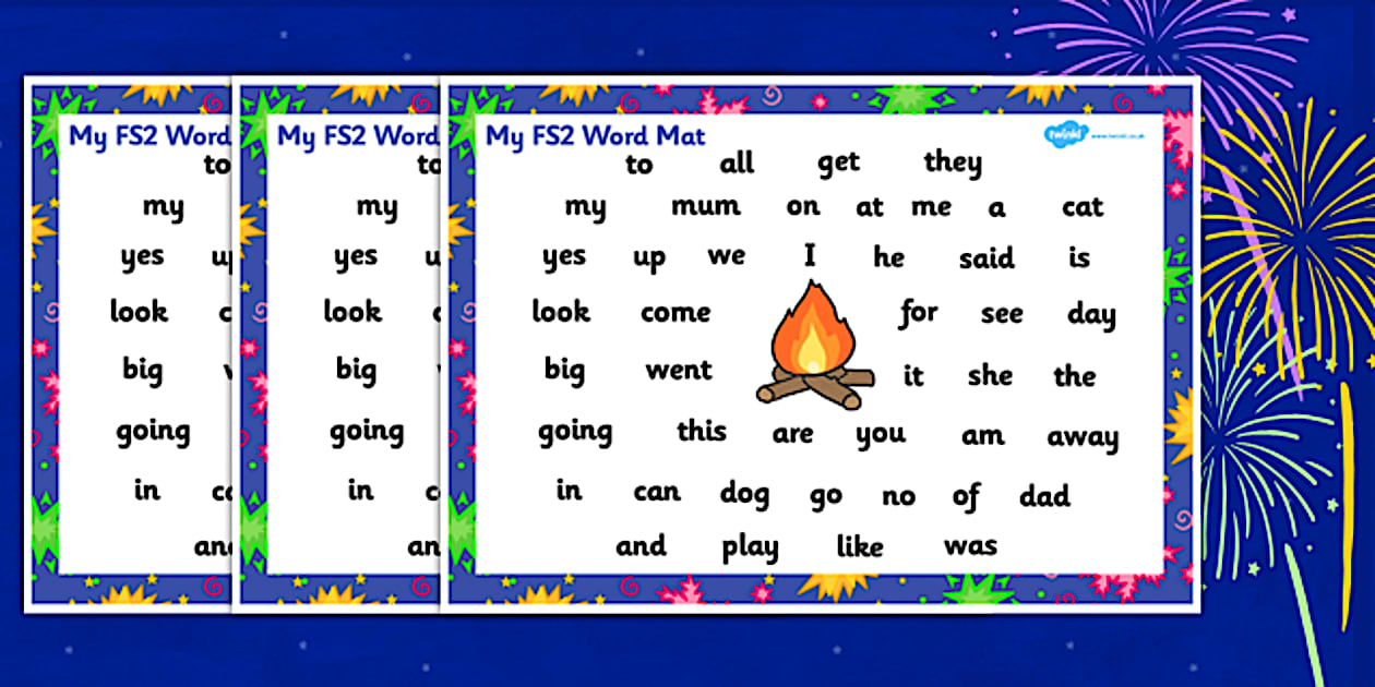 Bonfire Night Firework Themed FS2 Word Mat (teacher made)