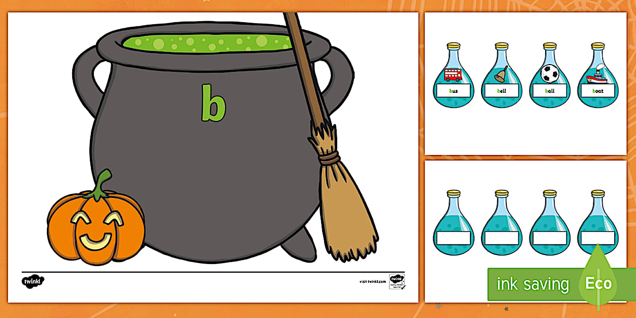 Halloween Cauldron Phase 2 Phonics Sorting Game - Twinkl