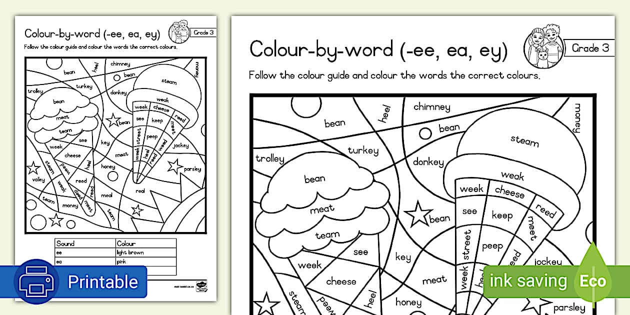 Grade 3 Phonics Colouring Page long e - Twinkl
