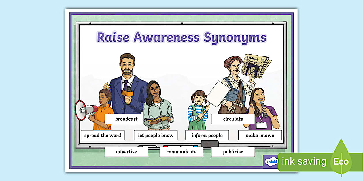 Raise Awareness Synonyms Word Mat (teacher made) - Twinkl