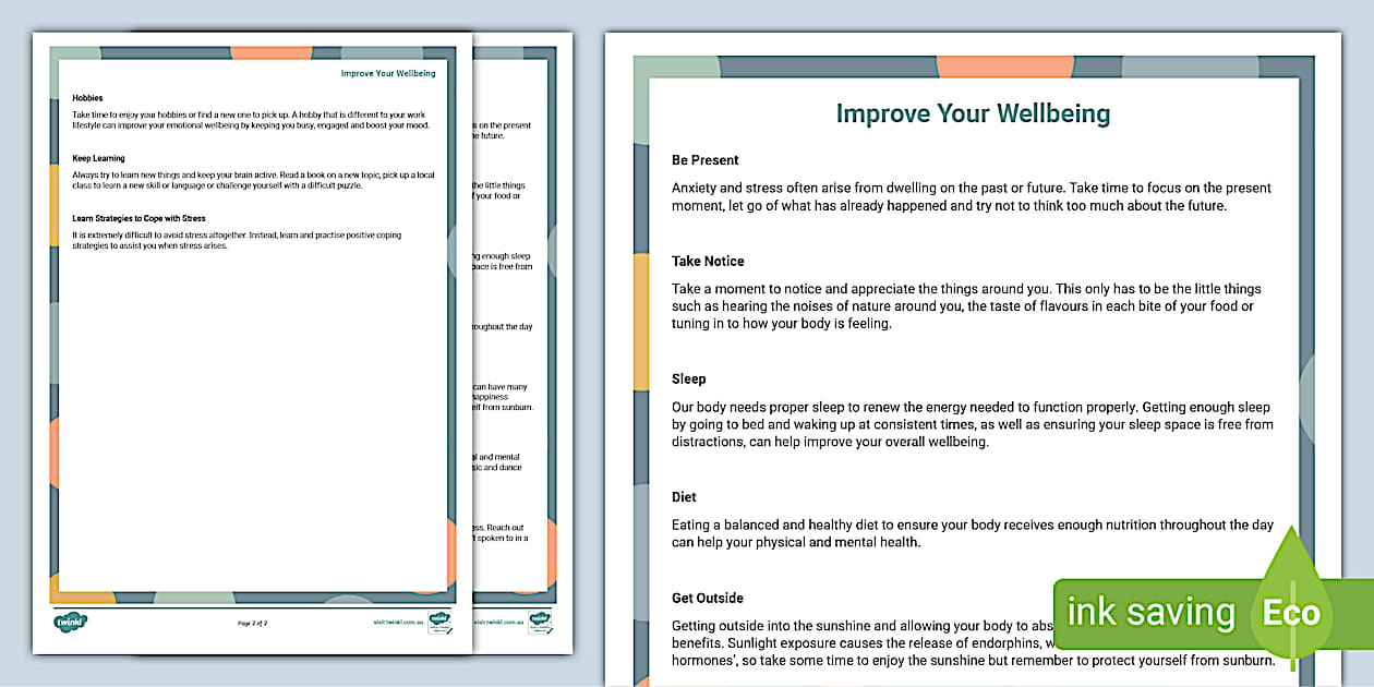 Improve Your Wellbeing Information Guide (teacher made)