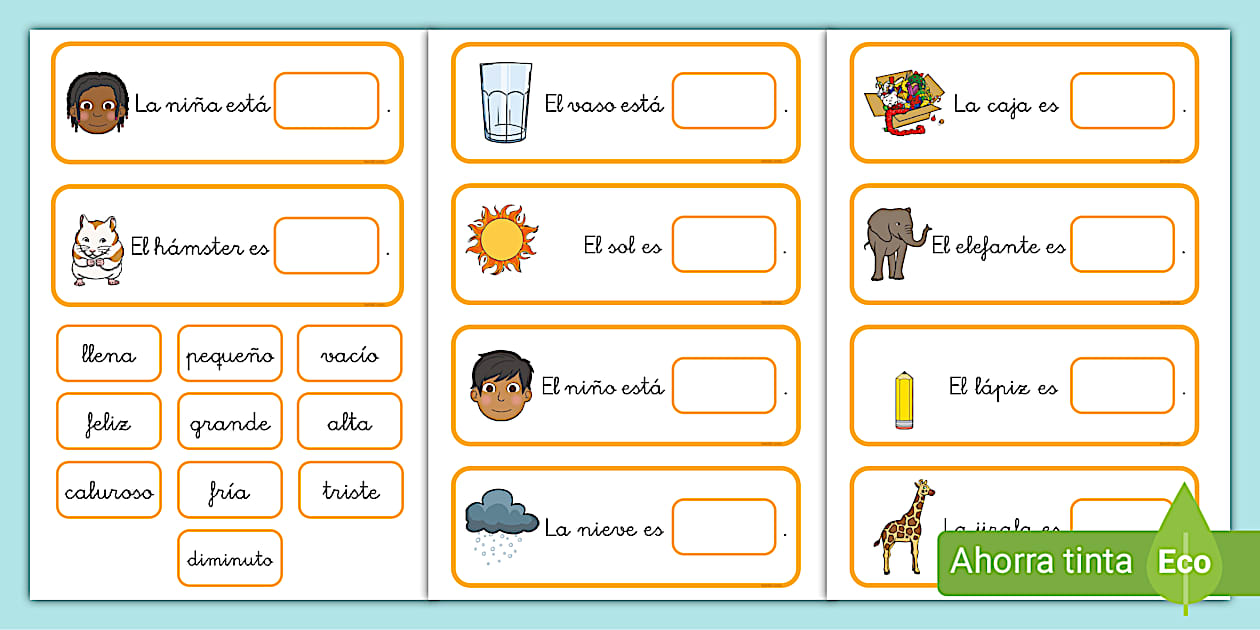 Tarjetas de vocabulario: ¿Qué adjetivo es?
