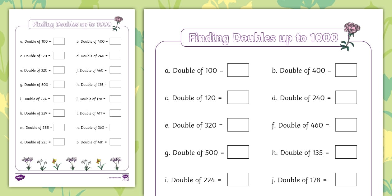 Spring-Themed Doubles up to 1000 Activity Sheet - Twinkl