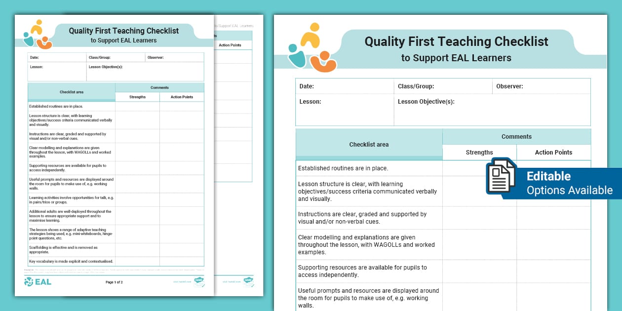 Quality First Teaching Checklist to Support Pupils Learning EAL