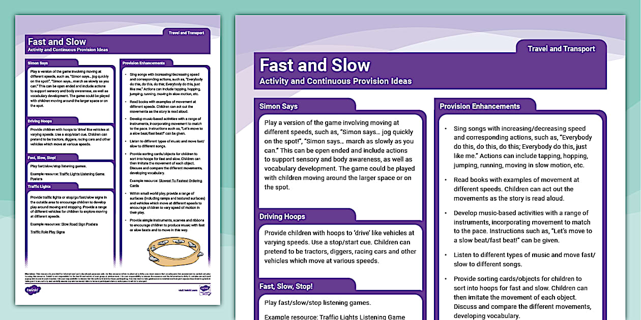 Fast and Slow Activity and Continuous Provision Ideas - EYFS