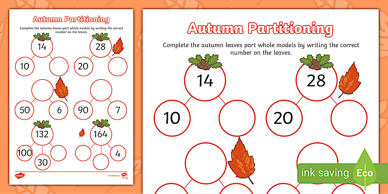 👉 Autumn-Themed Partitioning Activity Sheet - Twinkl
